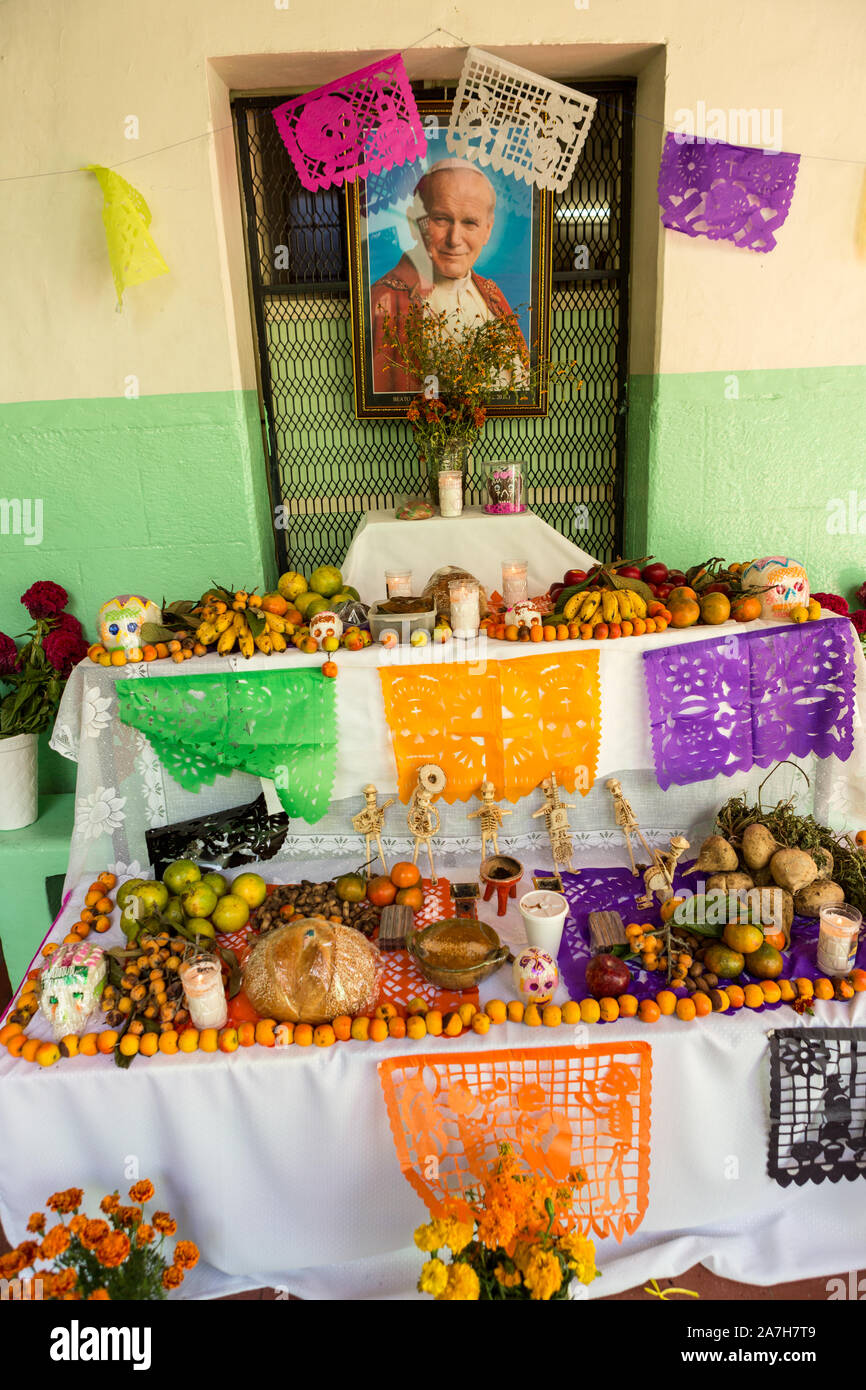 A altar or ofrendas set up to celebrate the Day of the Dead festival ...