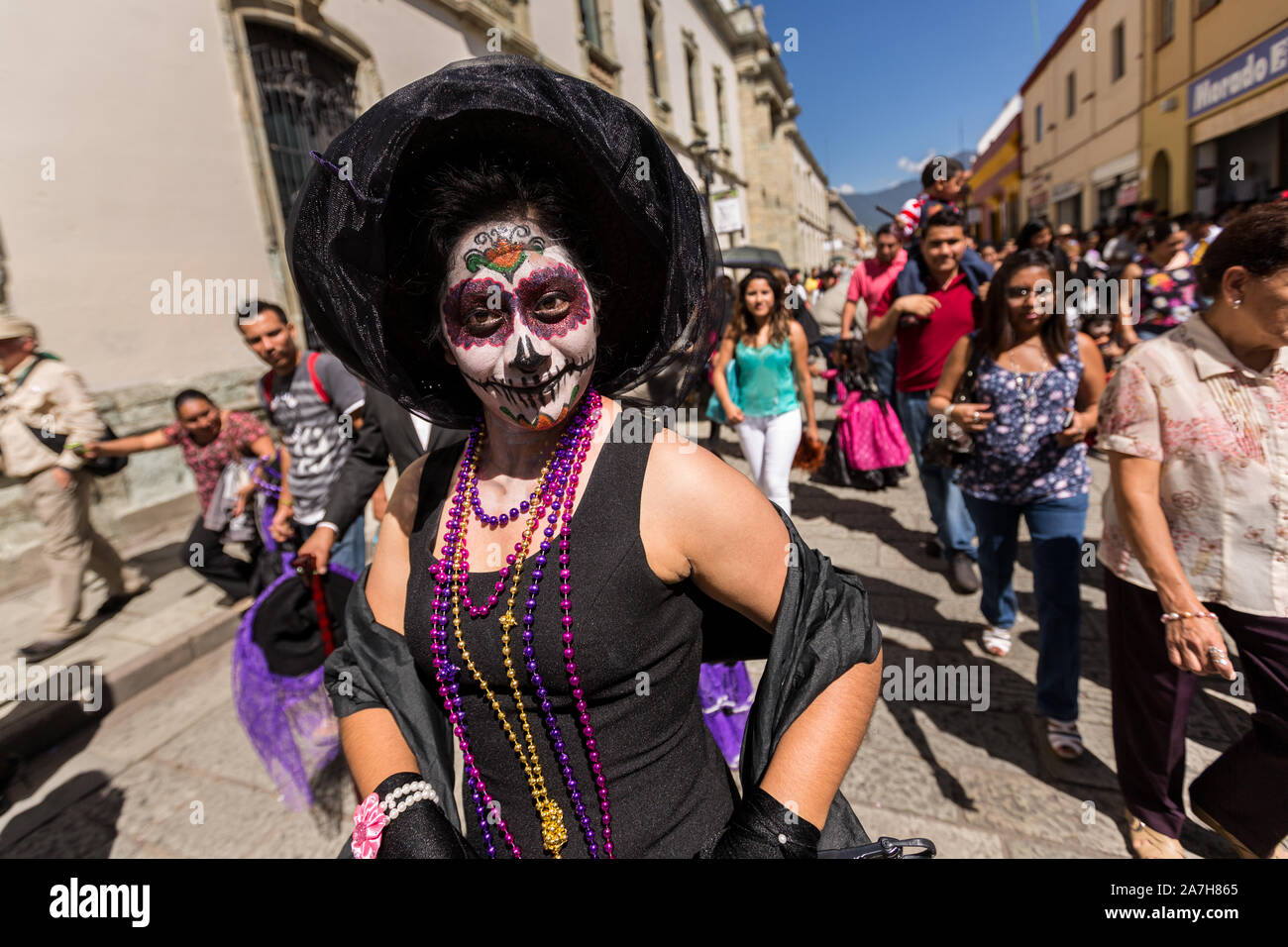 A woman in a Catrina costume celebrating the Day of the Dead festival ...