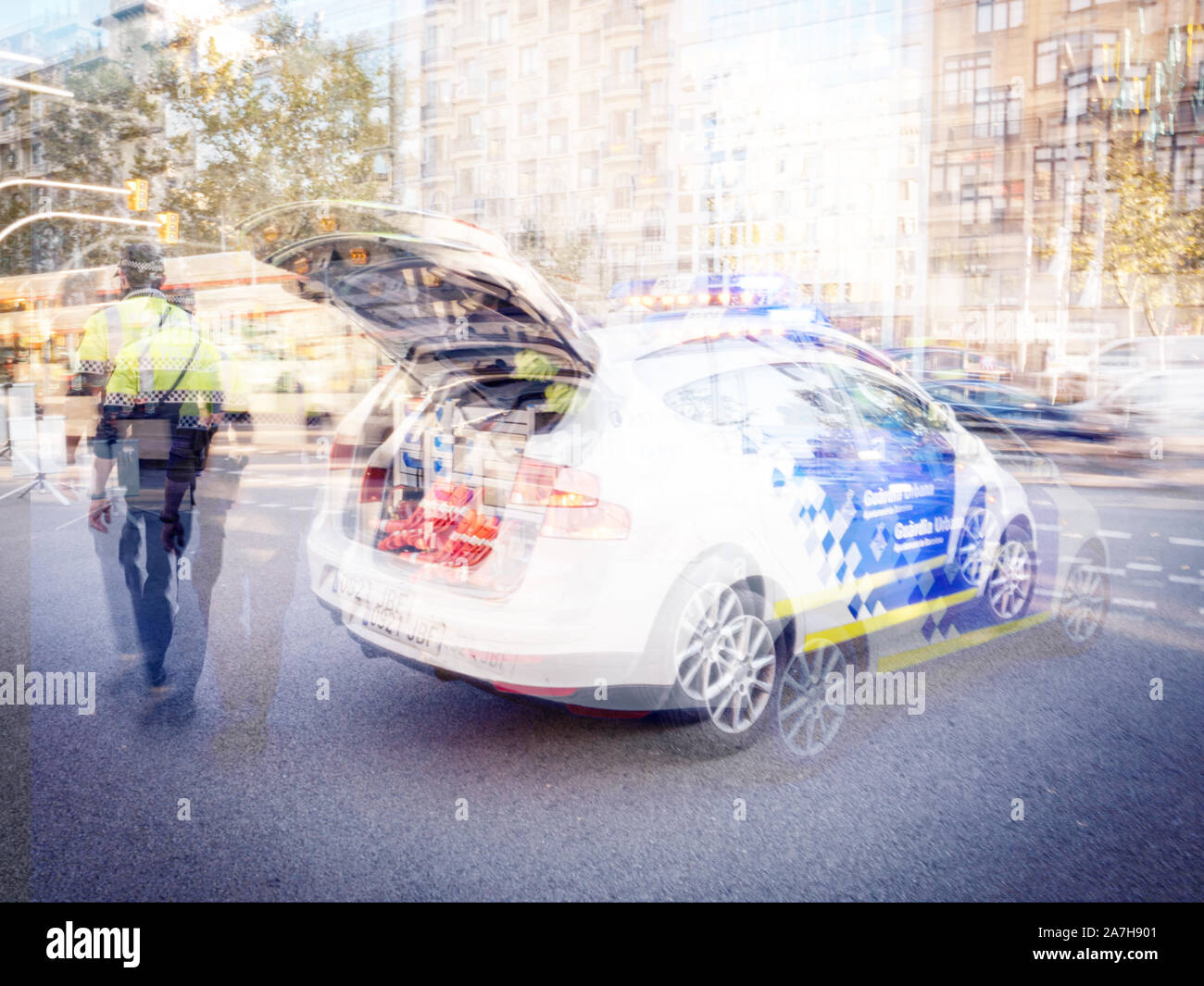Abstract composite defocused view of Spanish police office from Guardia ...
