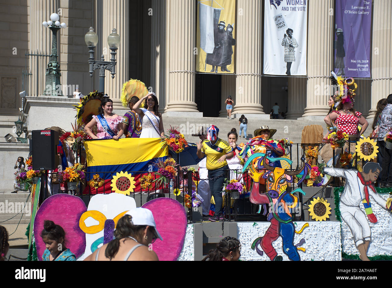 Two women on float with sashes in Fiesta DC parade Miss Simpatia Fiesta ...