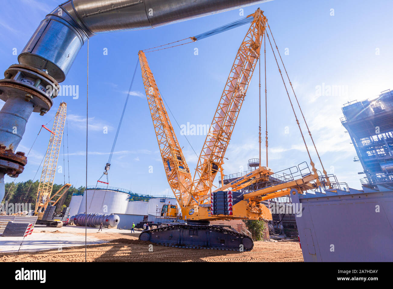 MOSCOW, RUSSIA, 08.2018: The construction of an oil refinery, near ...