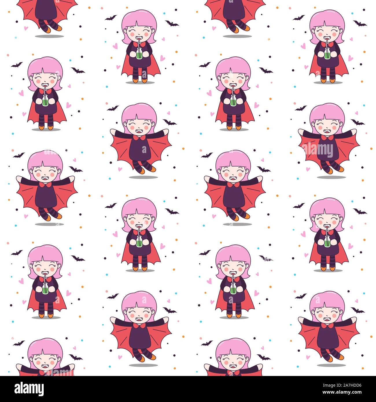 Cute Dracula Girl Fly with bat seamless pattern vector illustration ...