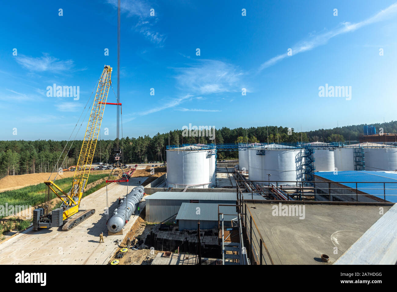 MOSCOW, RUSSIA, 08.2018: The construction of an oil refinery, near ...