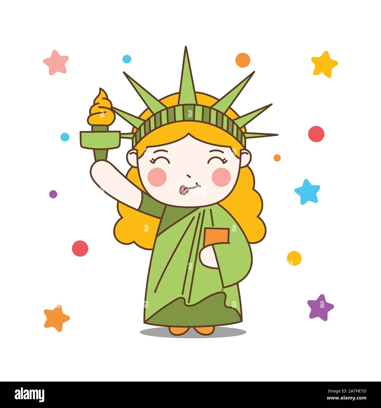 Cute Cartoon Liberty Girl. Mascot of United State. Vector Illustration ...