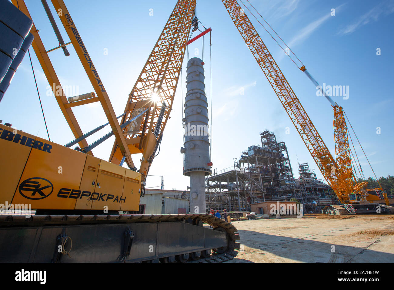 MOSCOW, RUSSIA, 08.2018: The construction of an oil refinery, near ...