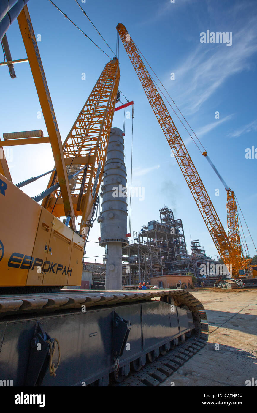 MOSCOW, RUSSIA, 08.2018: The construction of an oil refinery, near ...