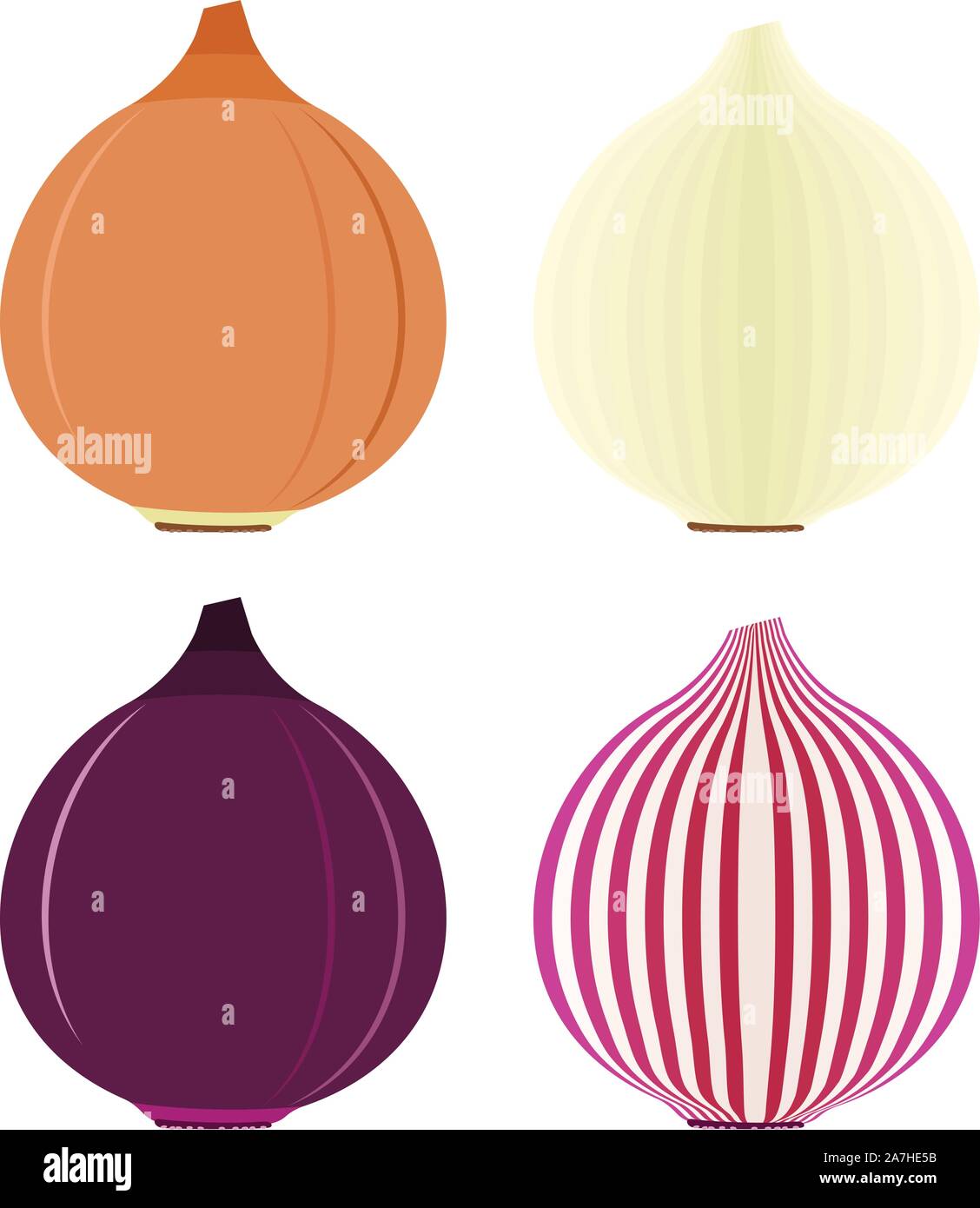Onion symbols or flat icons with red and golden, sliced and whole fresh ...