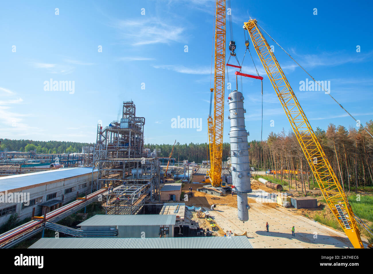 MOSCOW, RUSSIA, 08.2018: The construction of an oil refinery, near ...