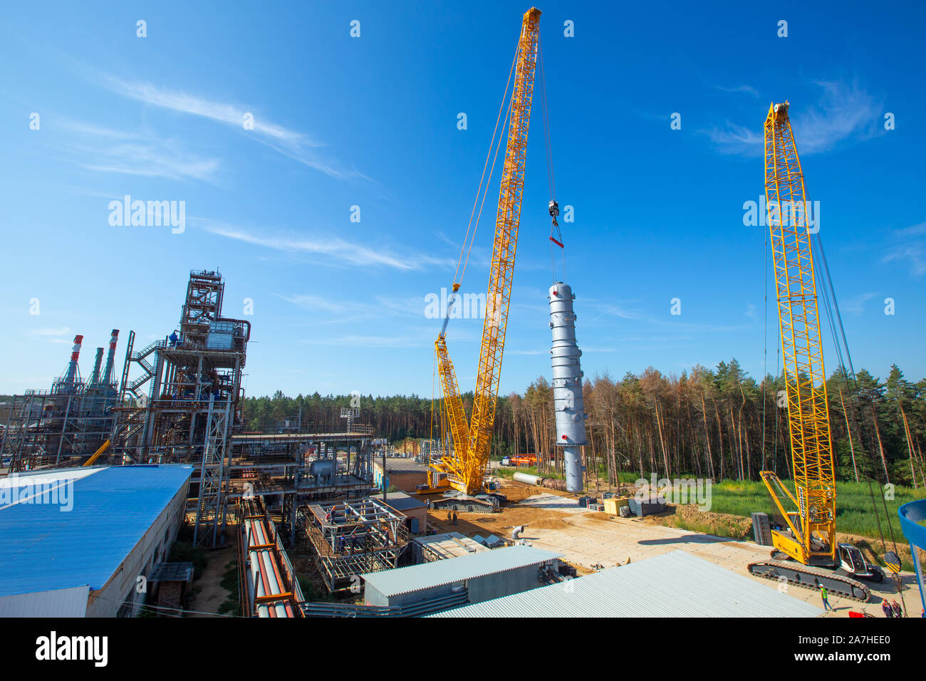 MOSCOW, RUSSIA, 08.2018: The construction of an oil refinery, near ...