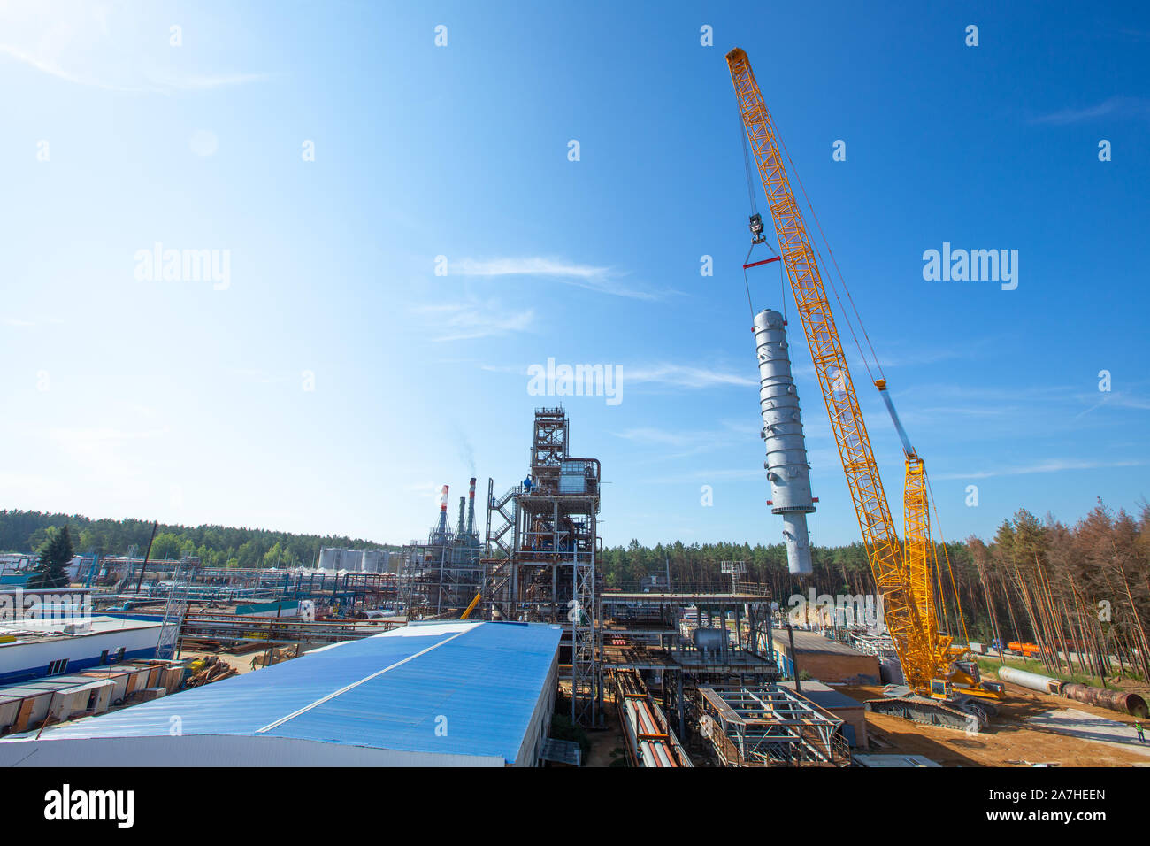 MOSCOW, RUSSIA, 08.2018: The construction of an oil refinery, near ...