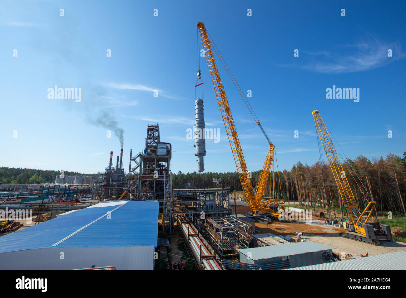 MOSCOW, RUSSIA, 08.2018: The construction of an oil refinery, near ...