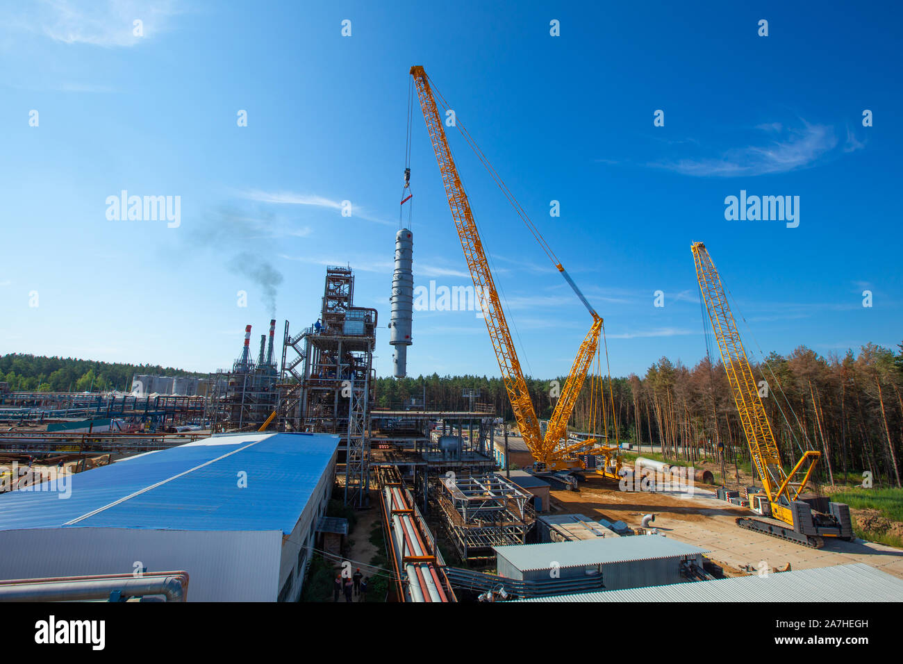 MOSCOW, RUSSIA, 08.2018: The construction of an oil refinery, near ...