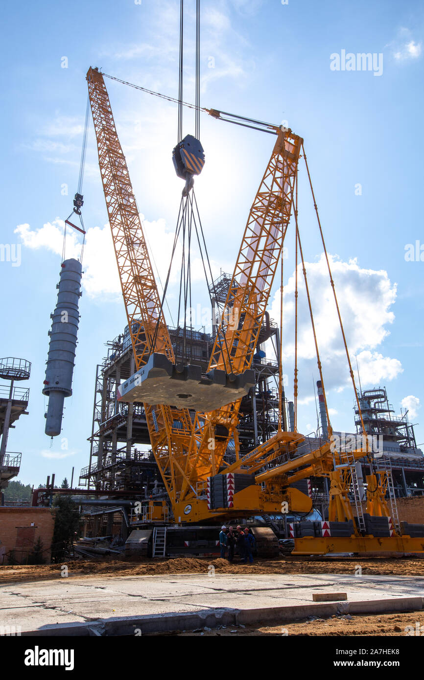 MOSCOW, RUSSIA, 08.2018: The construction of an oil refinery, near ...