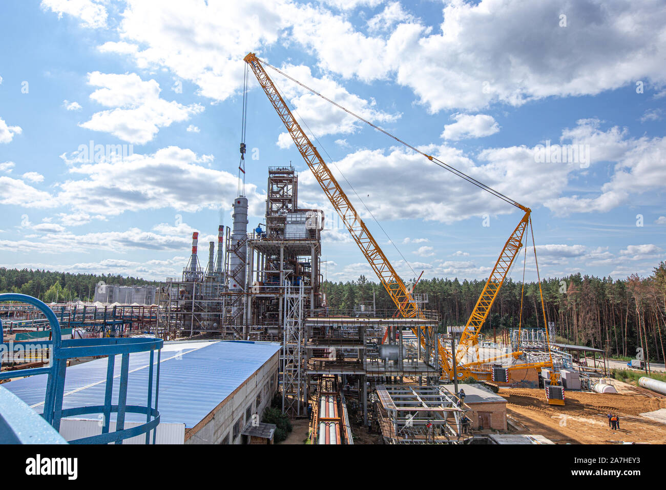 MOSCOW, RUSSIA, 08.2018: The construction of an oil refinery, near ...