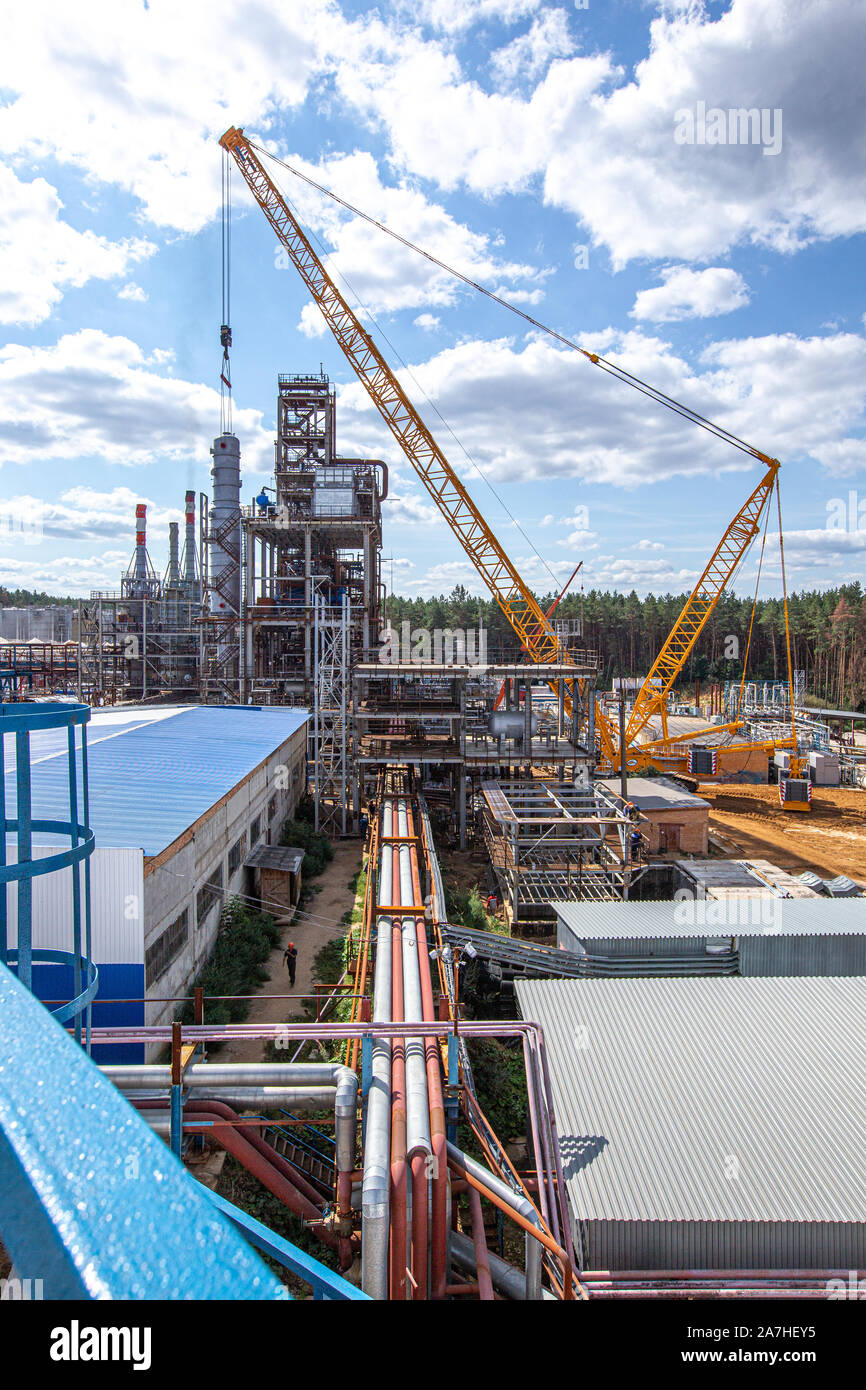 MOSCOW, RUSSIA, 08.2018: The construction of an oil refinery, near ...