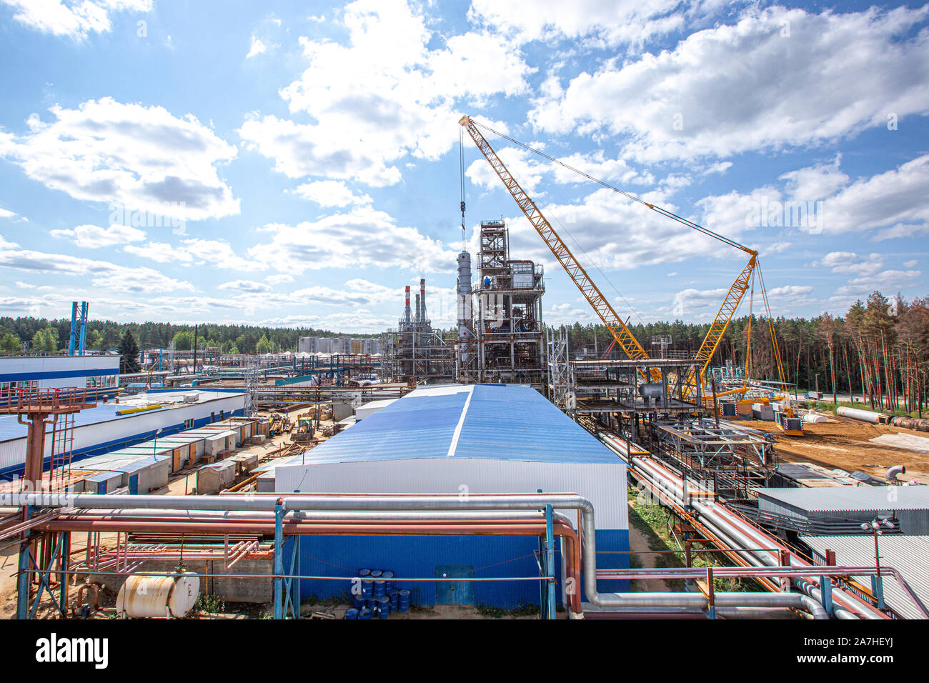 MOSCOW, RUSSIA, 08.2018: The construction of an oil refinery, near ...