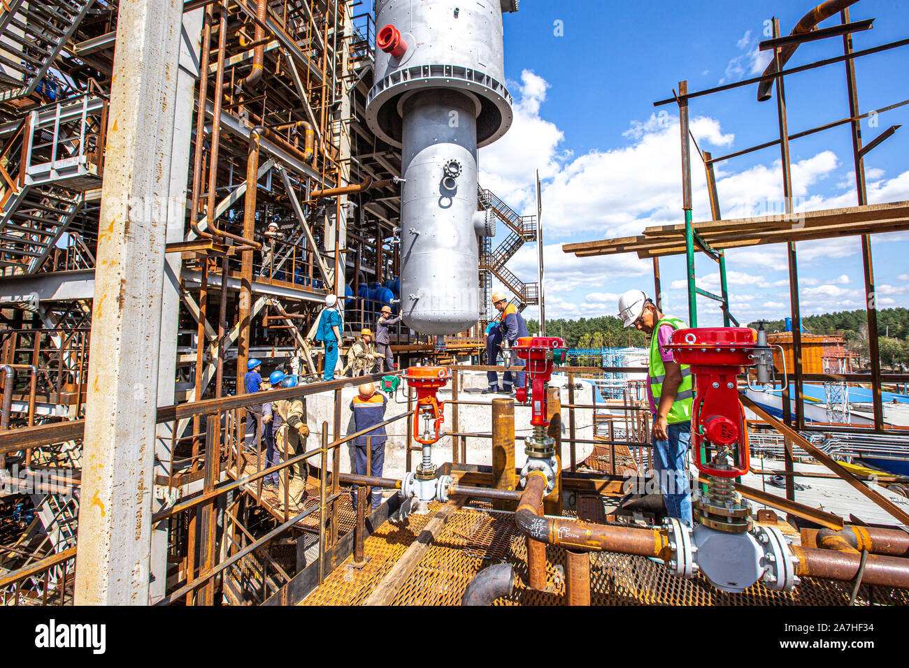 MOSCOW, RUSSIA, 08.2018: Construction of an oil refinery near Moscow ...