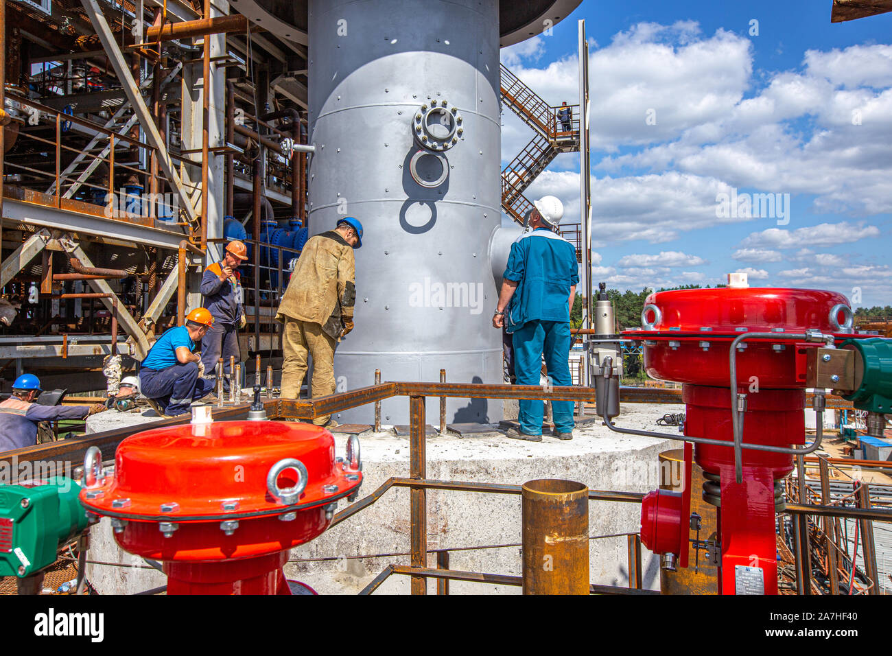 MOSCOW, RUSSIA, 08.2018: Construction of an oil refinery near Moscow ...