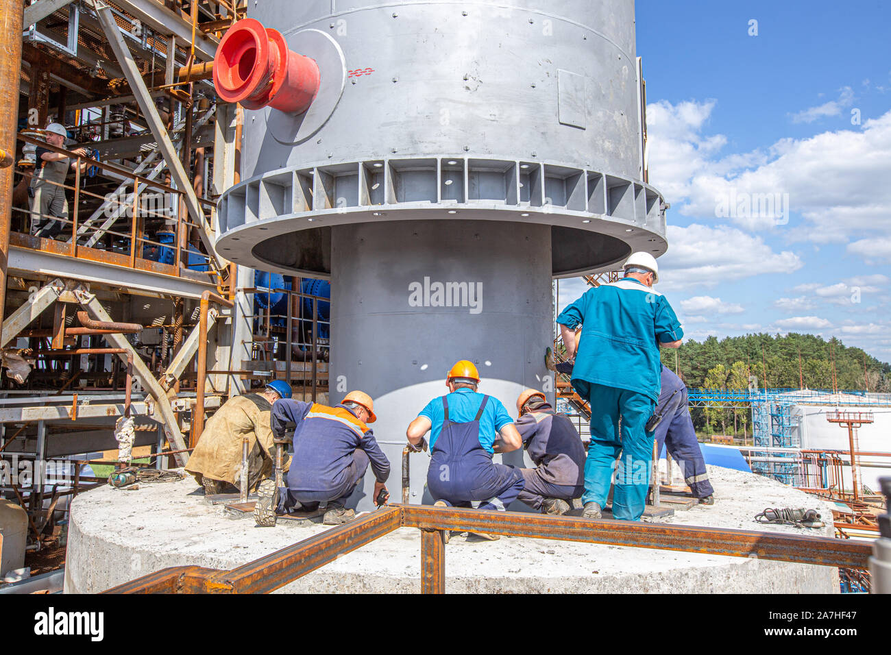 MOSCOW, RUSSIA, 08.2018: Construction of an oil refinery near Moscow ...