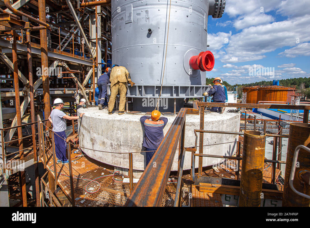 MOSCOW, RUSSIA, 08.2018: Construction of an oil refinery near Moscow ...