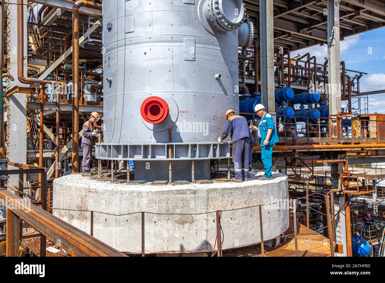 MOSCOW, RUSSIA, 08.2018: Construction of an oil refinery near Moscow ...