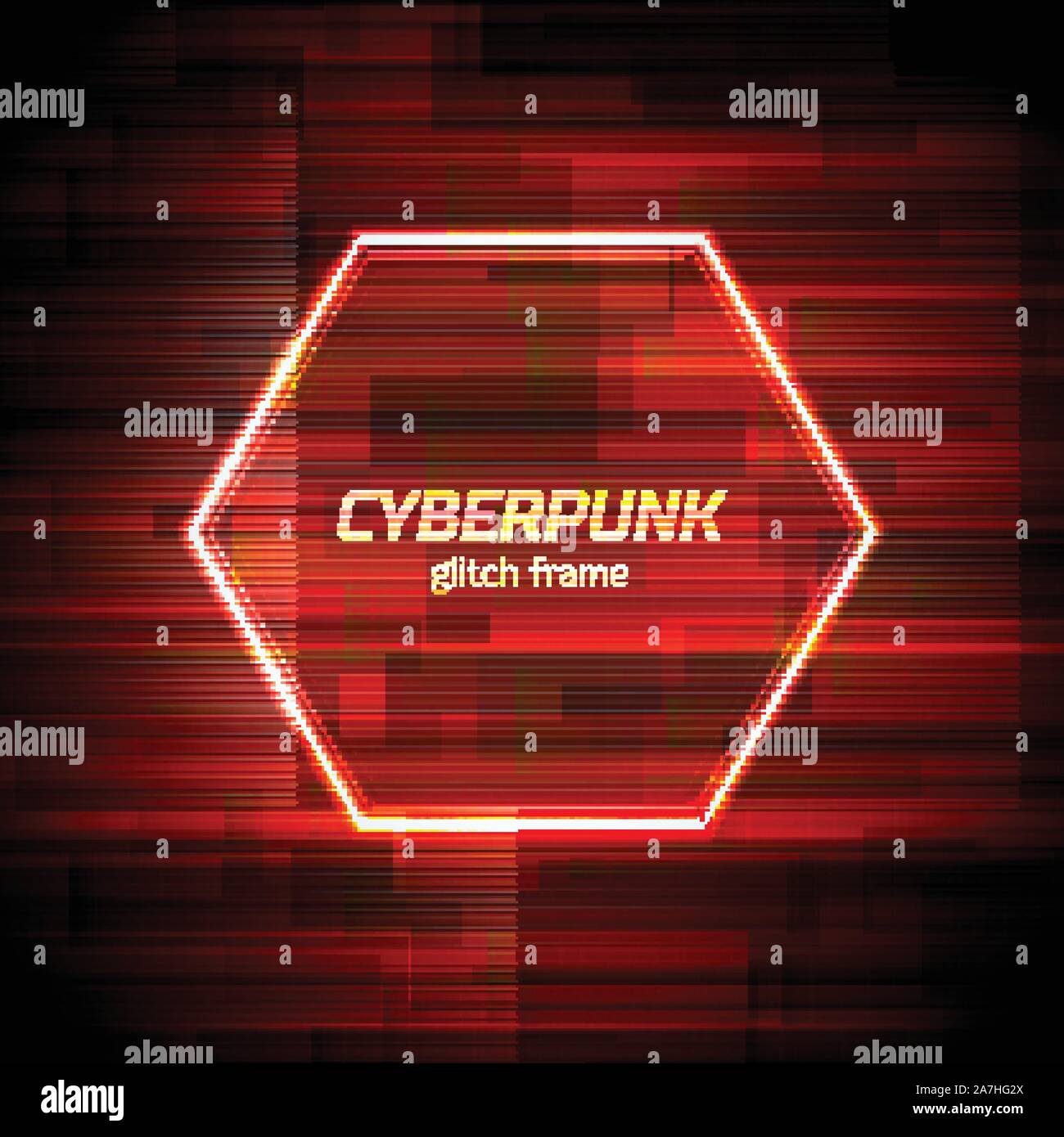 Glitch cyberpunk frame with technology error and neon shape Stock ...