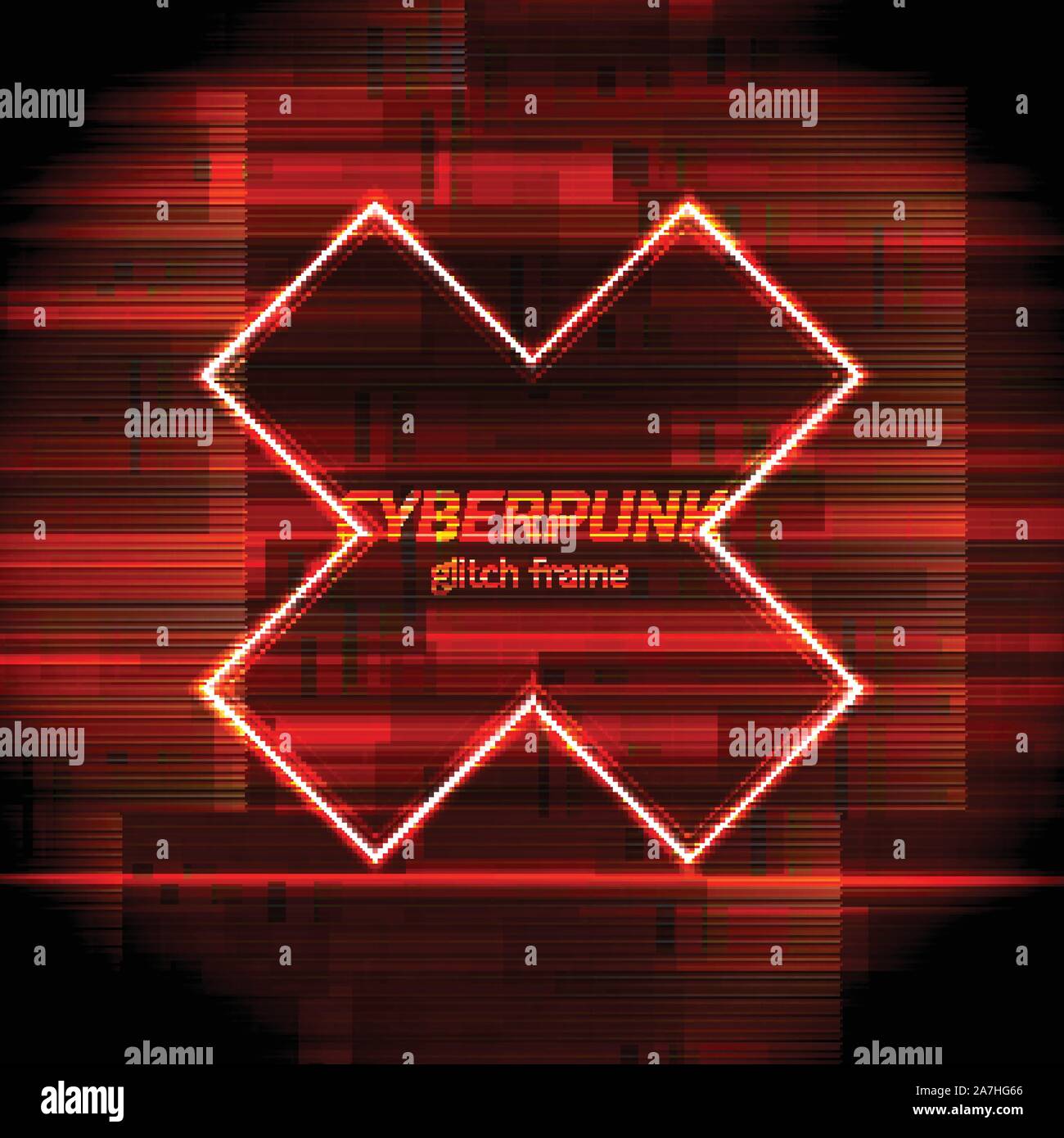 Glitch cyberpunk frame with technology error and neon shape Stock ...