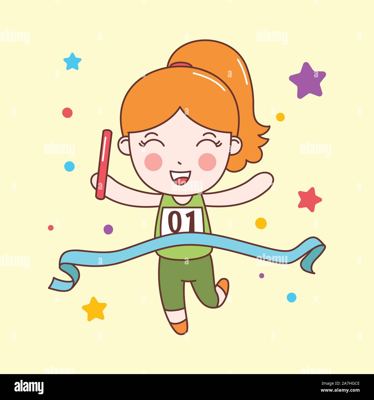 Cute Girl Win Relay Sport Character. Vector Illustration Stock Vector ...