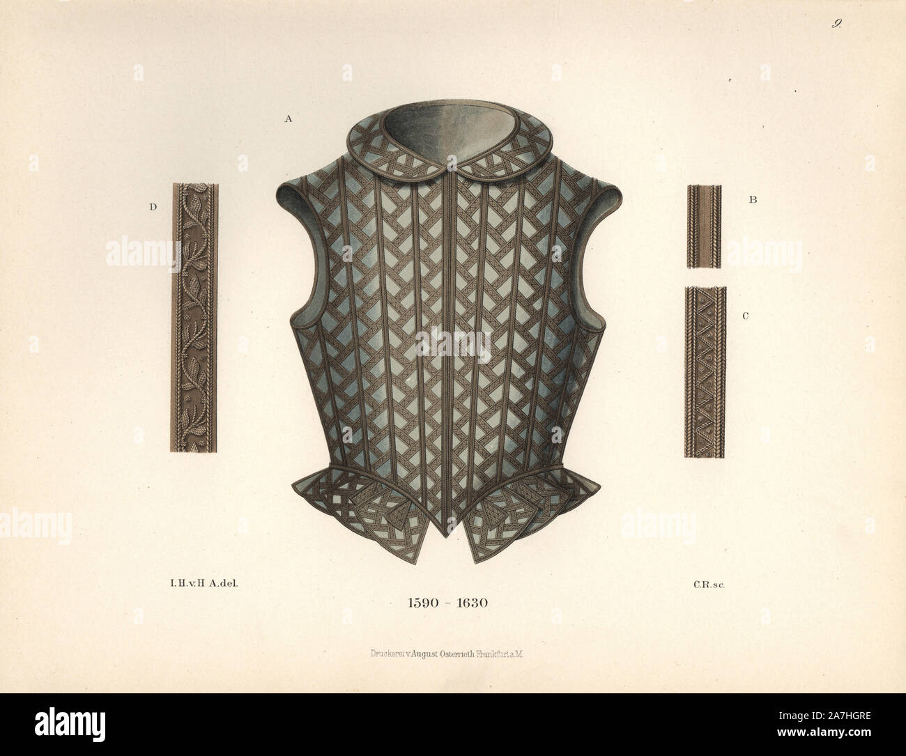 Bodice of a 17th century noblewoman with details of embroidery ...