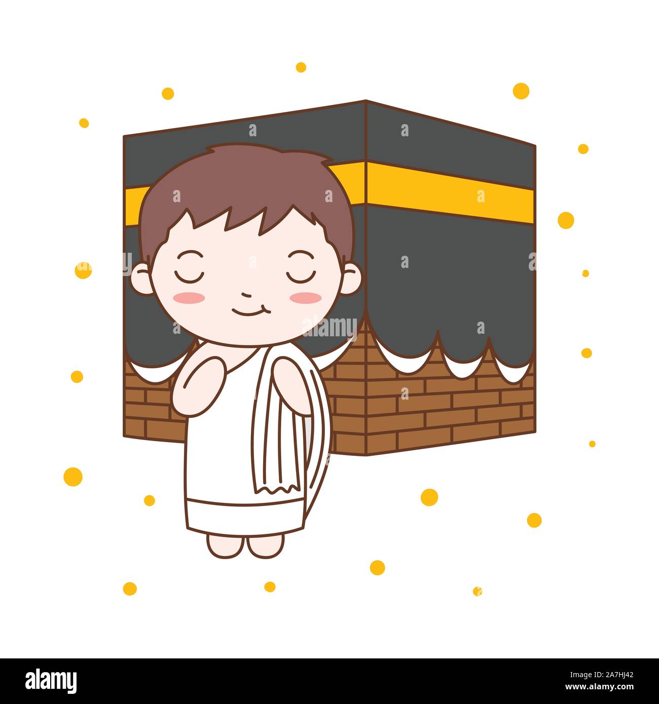 Cute Boy Praying in Kaaba. Muslim Kid Vector Illustration Stock Vector ...
