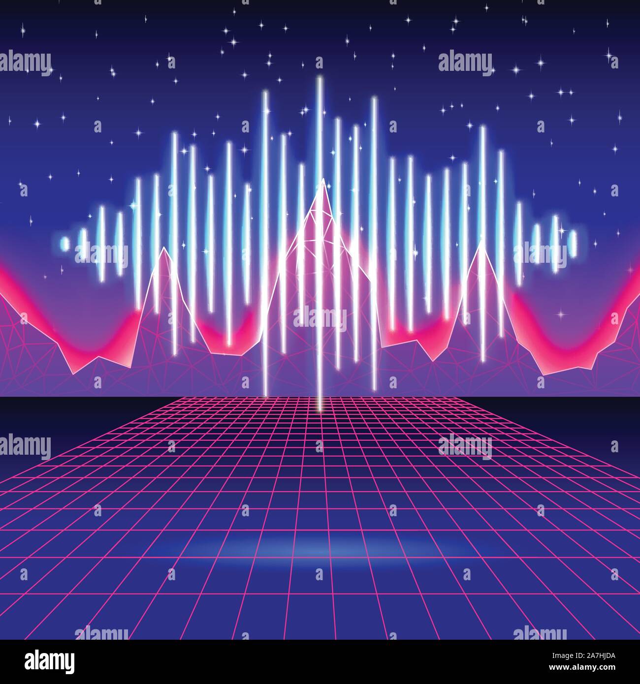 Retro gaming neon background with shiny music wave Stock Vector Image ...