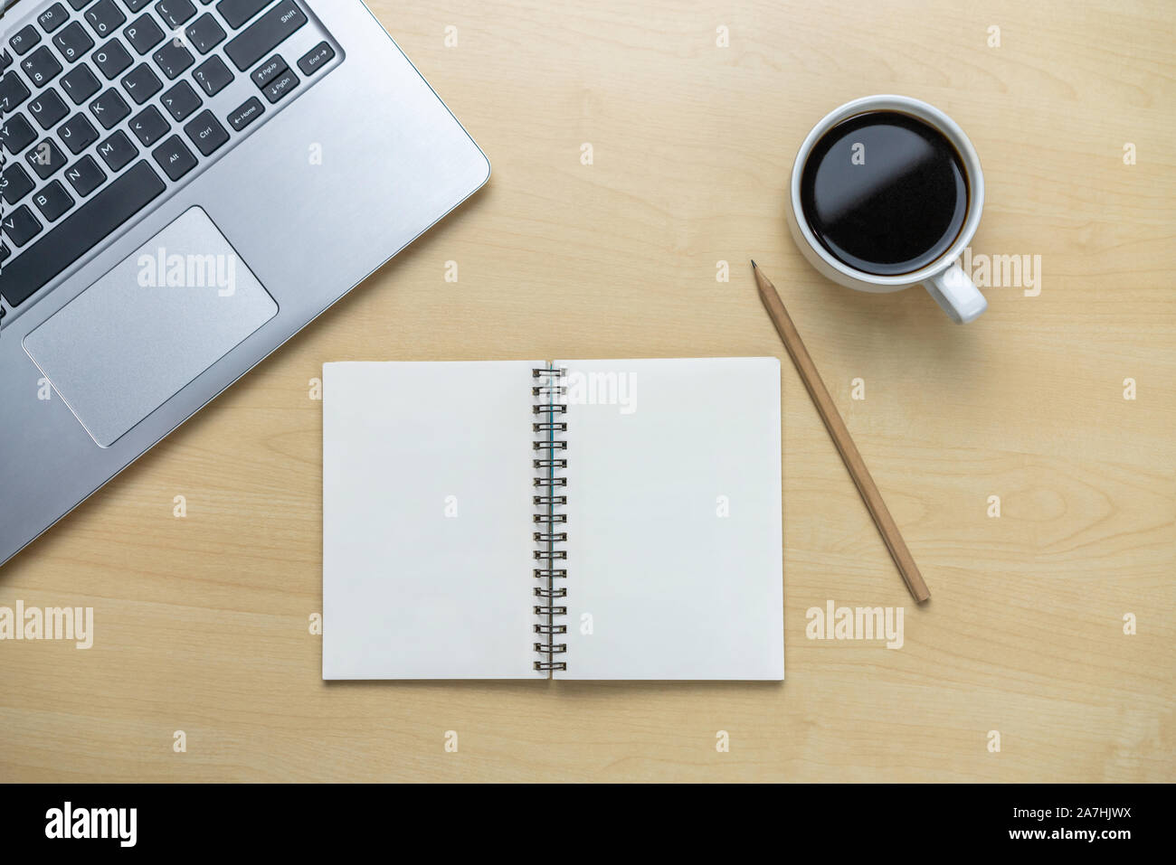 Office desk workspace and table background from top view above flat lay ...