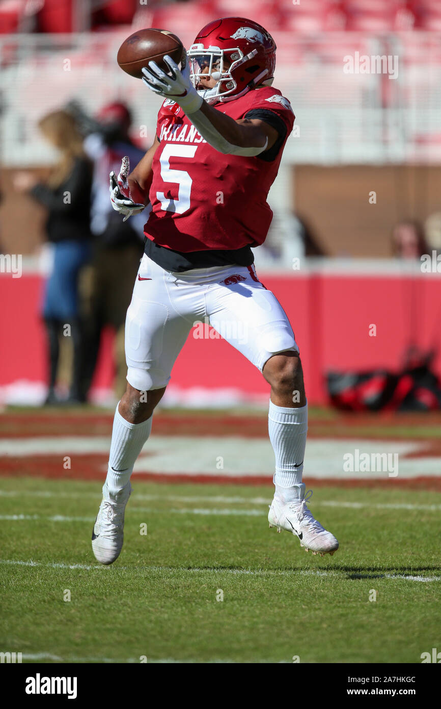 November 2, 2019: Rakeem Boyd #5 Razorback running back snags the ball ...