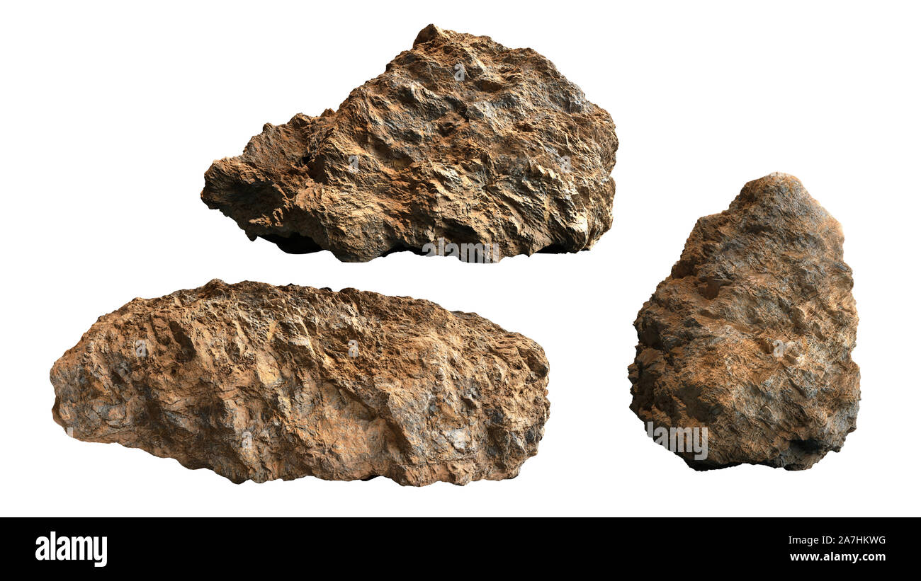 natural brown rocks isolated on white background Stock Photo - Alamy