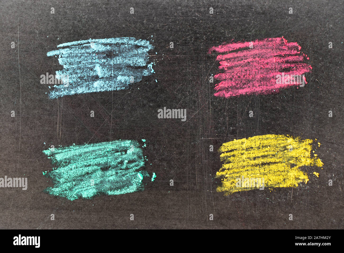 Grunge color chalk art brush in square line shape on black board ...