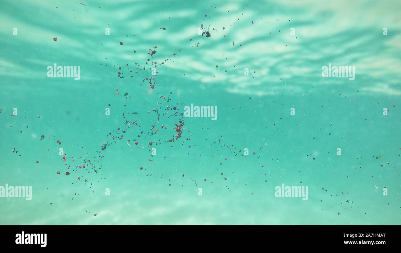 plastic pollution, micro plastic particle and nurdles in ocean water ...