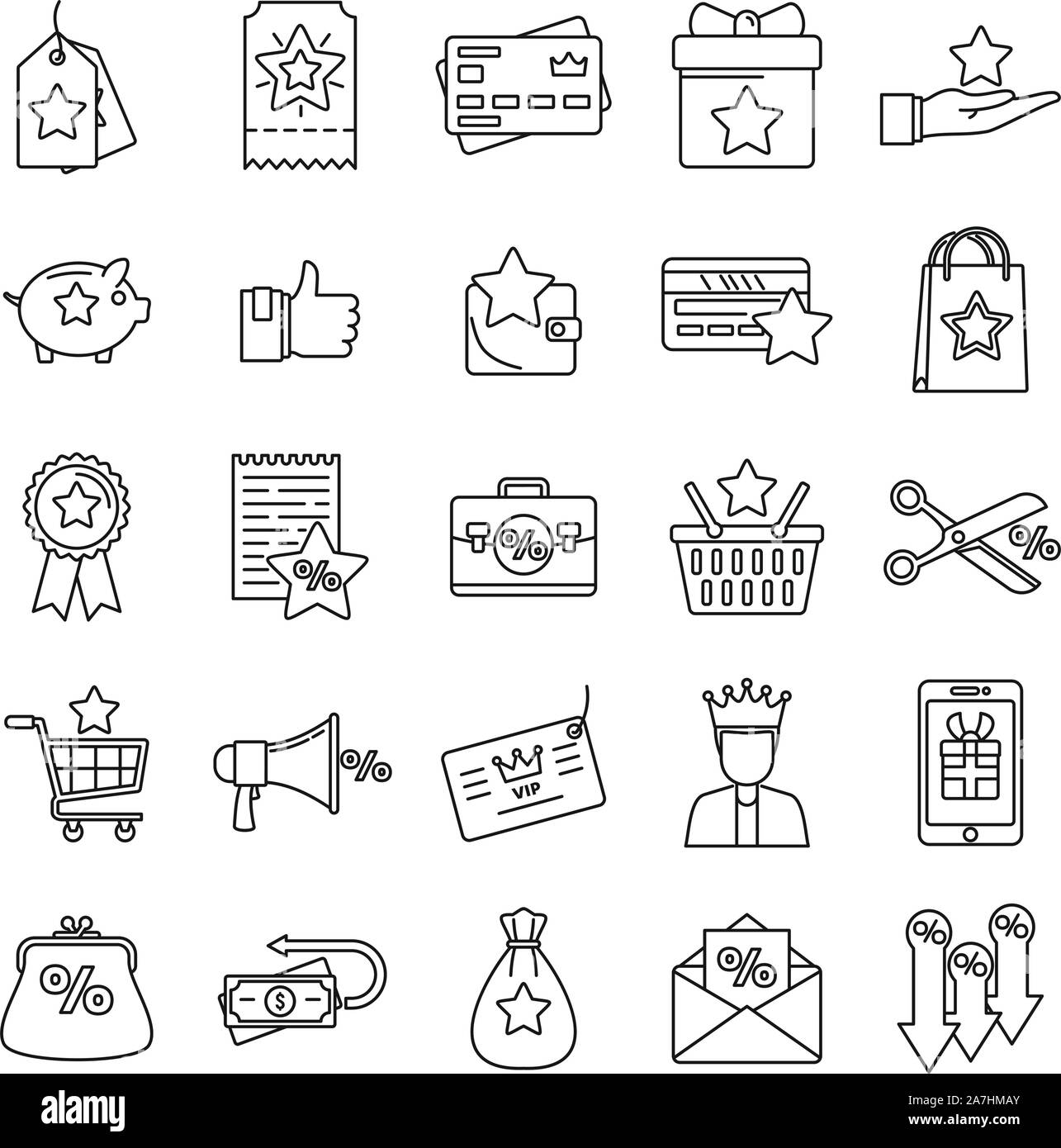 Loyalty program reward icons set. Outline set of loyalty program reward vector icons for web ...