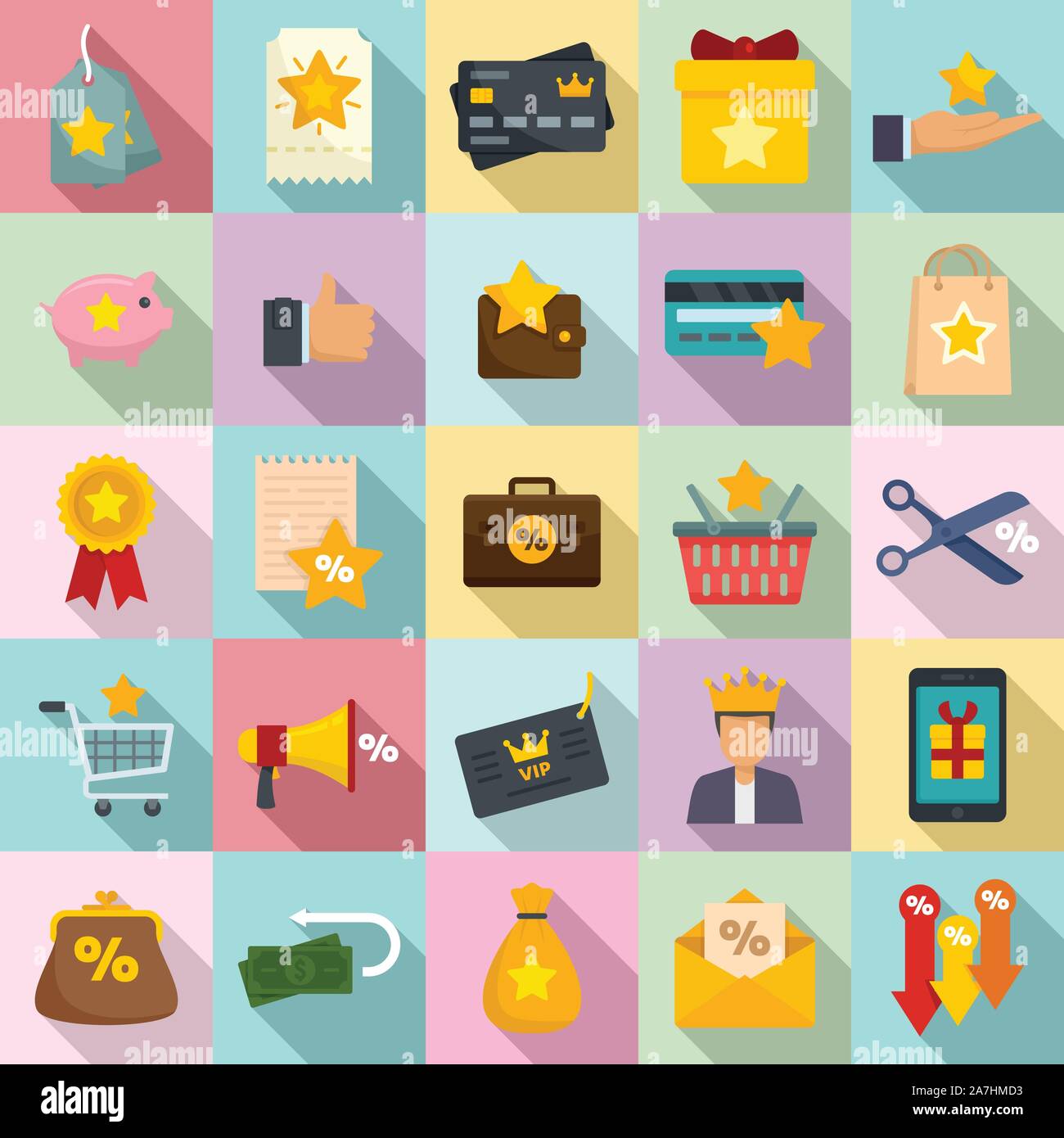 Loyalty program icons set. Flat set of loyalty program vector icons for ...