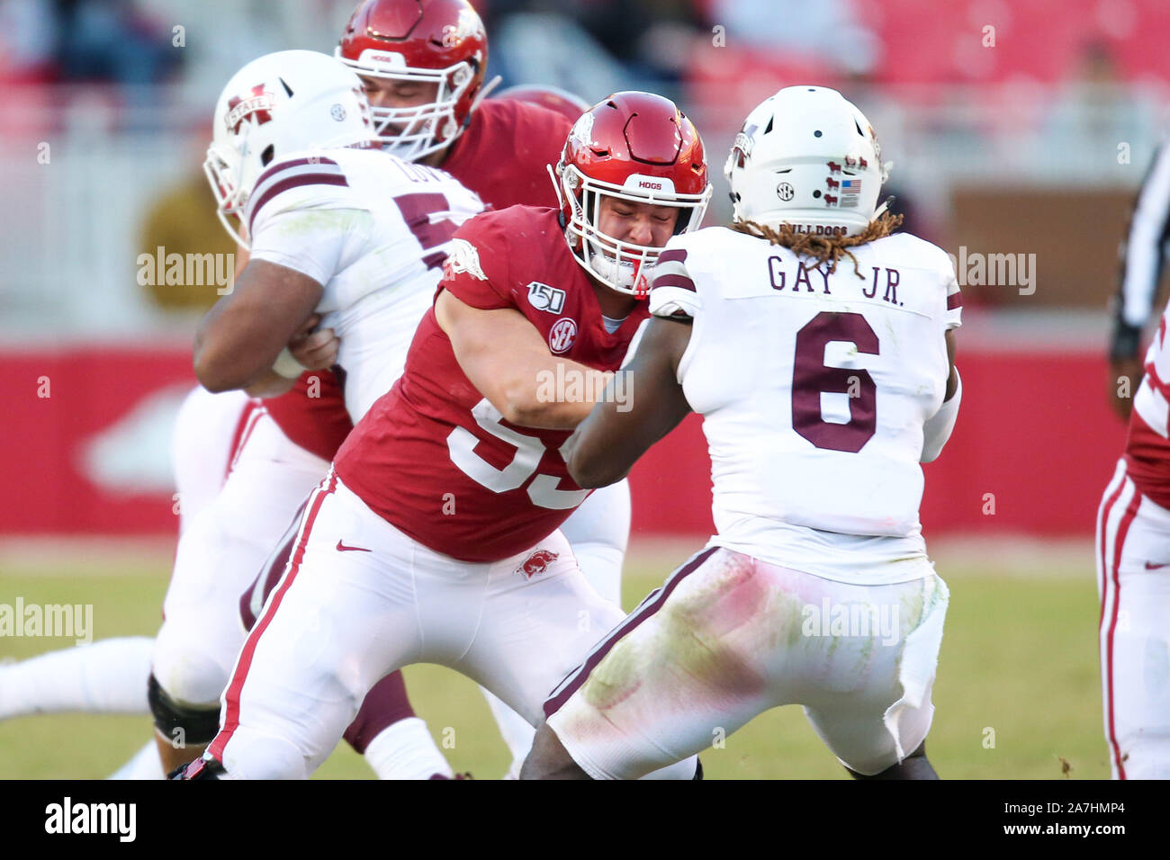 November 2, 2019: Beaux Limmer #55 Arkansas offensive lineman works ...