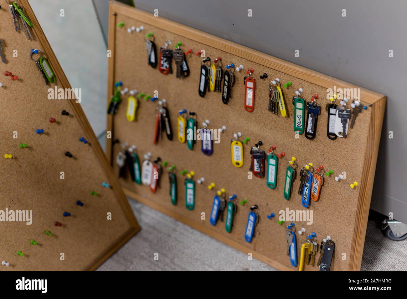 Wooden board used for putting keys that are signed for different locks ...