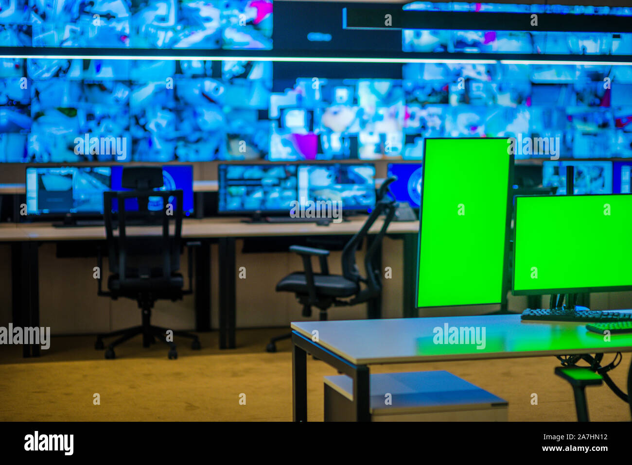 Modern surveilance control room and computer CCTV monitors Stock Photo ...