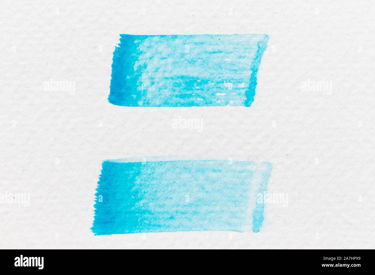 Blue color watercolor handdrawing as line brush on white paper ...