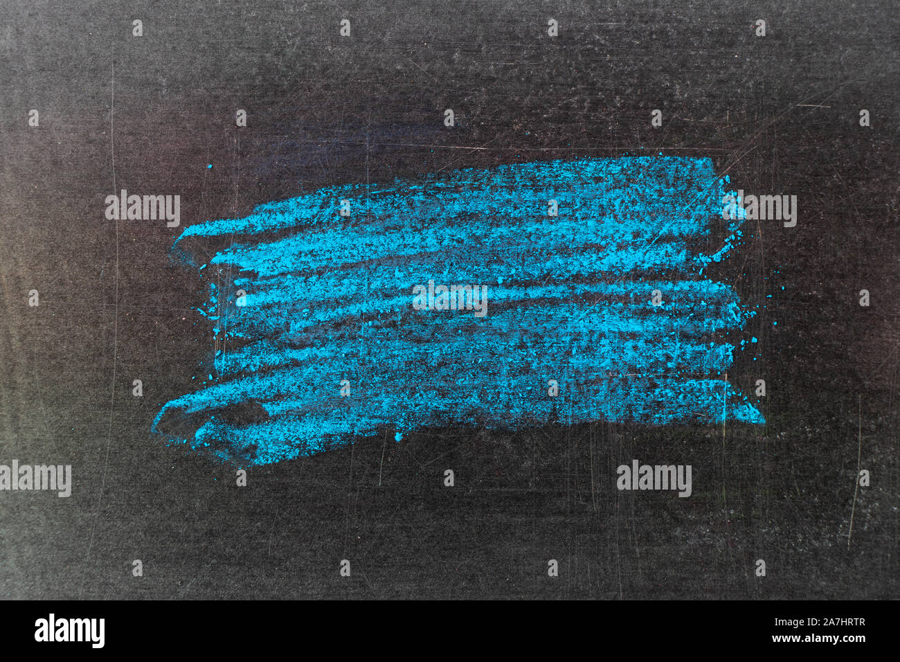 Grunge blue chalk art brush in square line shape on black board ...