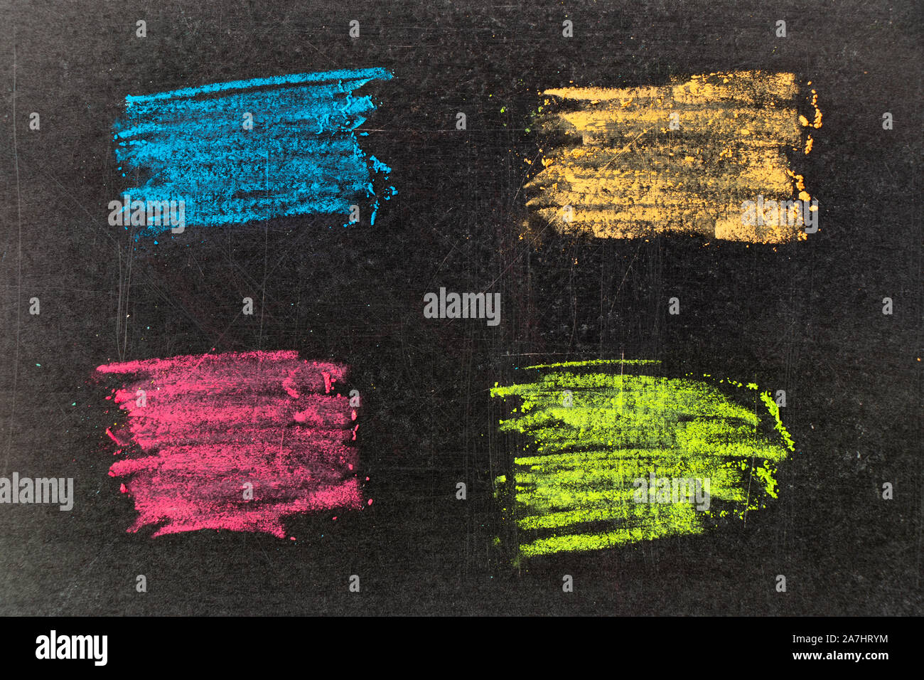 Grunge color chalk art brush in square line shape on black board ...