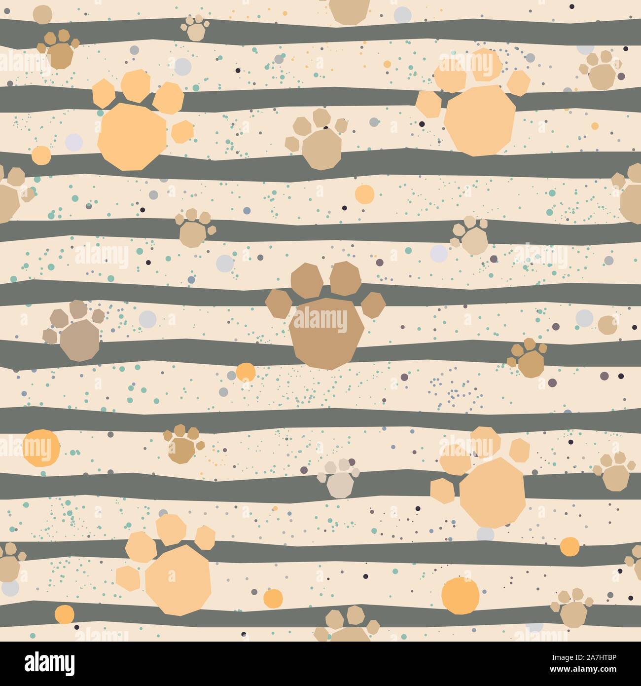 Cute Pattern with Golden dog paws with pastel blue stripes on beige ...