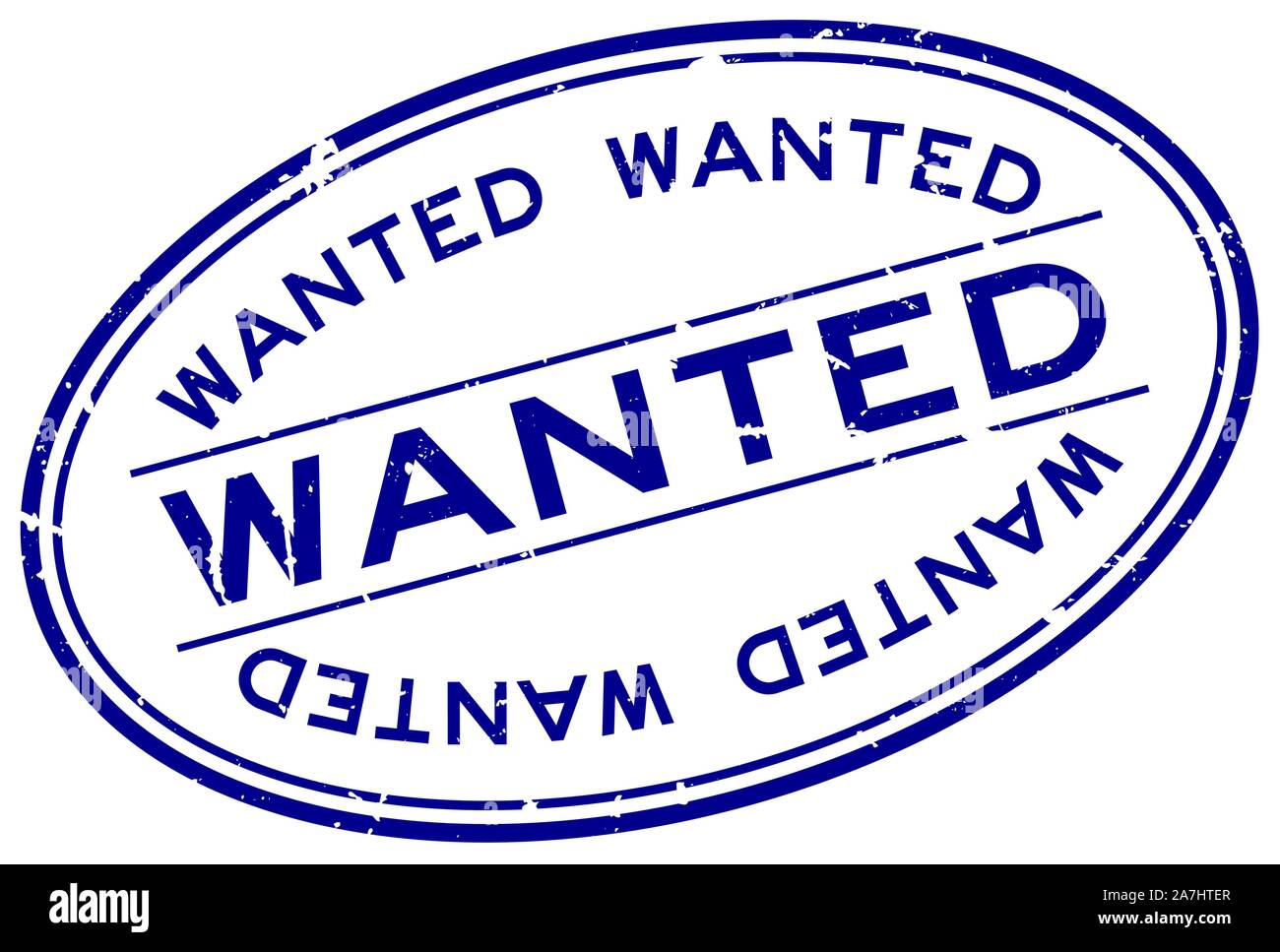 Grunge blue wanted word oval rubber seal stamp on white background ...