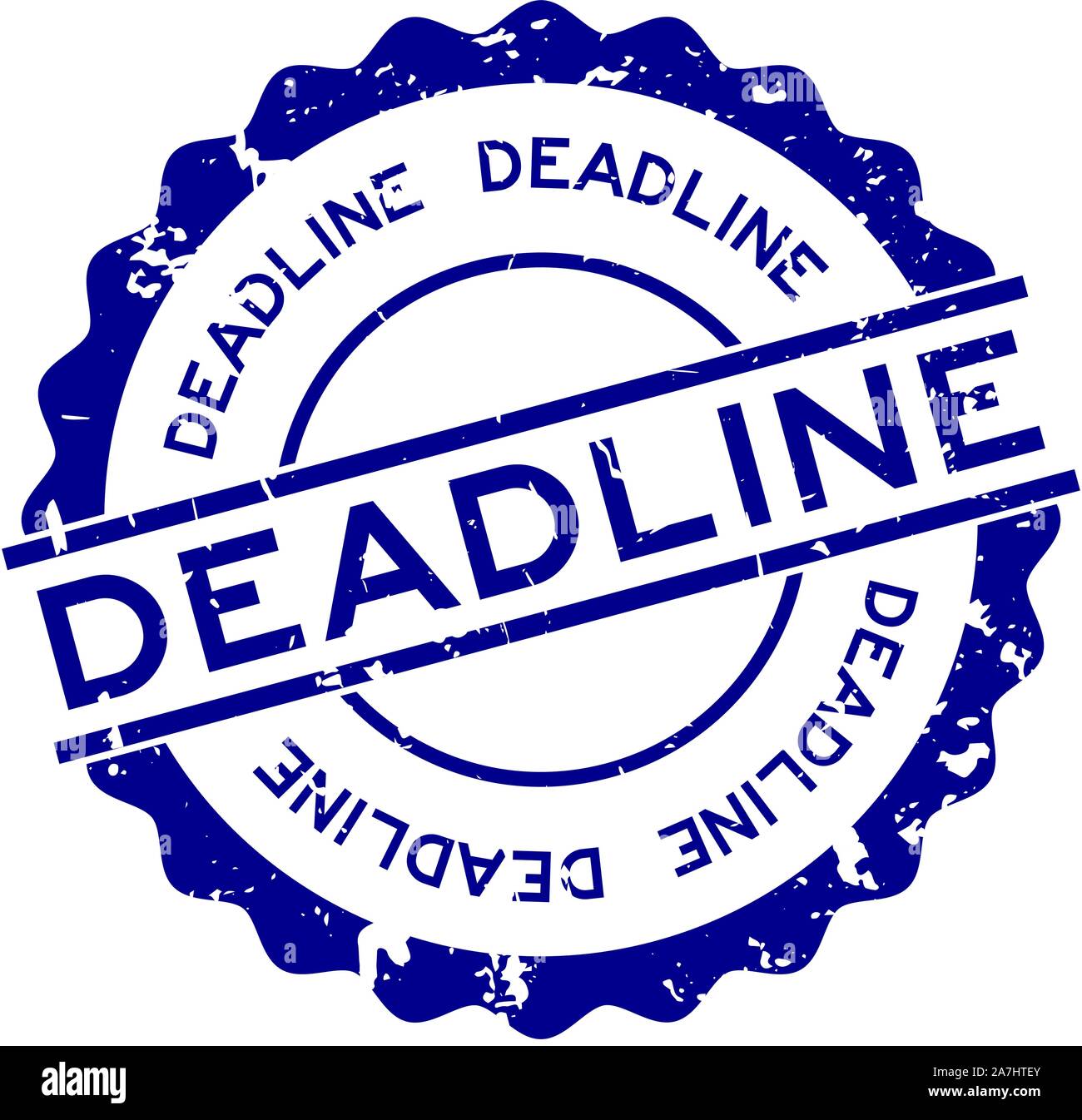 Grunge blue deadline word round rubber seal stamp on white background ...