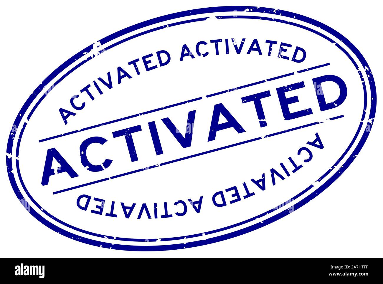 Grunge blue activated word oval rubber seal stamp on white background ...