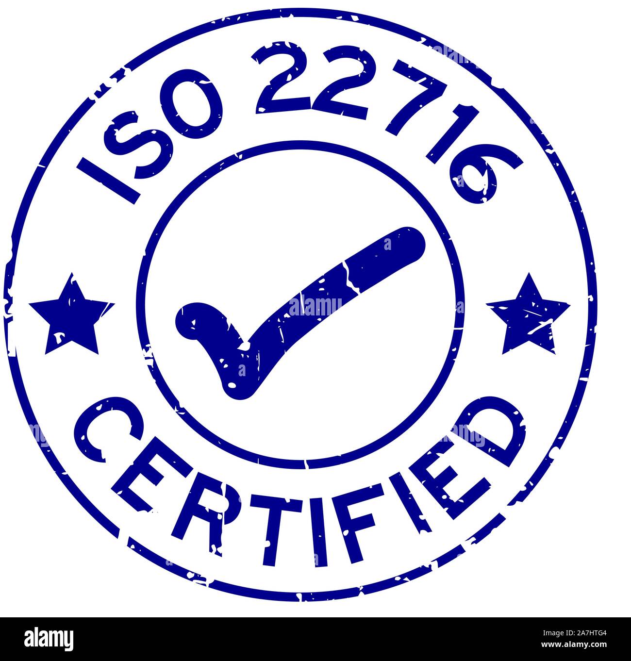 Grunge blue ISO 22716 certified with mark icon round rubber seal stamp ...