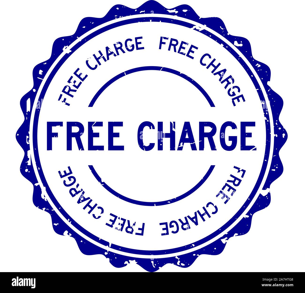 Grunge blue free charge word round rubber seal stamp on white ...